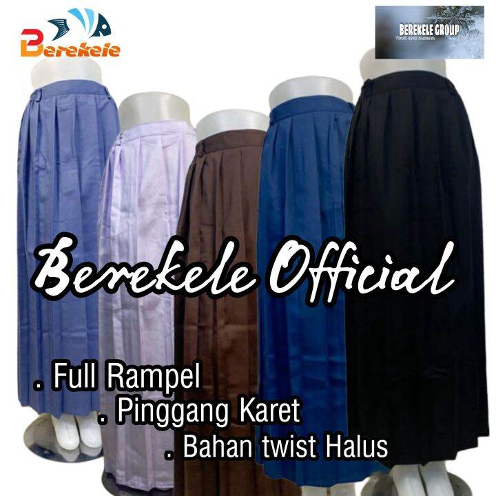 Rok Sekolah SMP SMA Full Rampel Pinggang Karet Warna Abu Biru Hitam ...