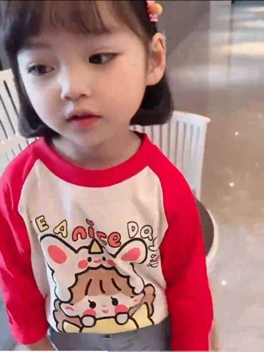 SUKAL เสื้อผ้าเด็กผญ แขนยาวเด็กหญิง เสื้อกันหนาวเด็กผู้หญิง เสื้อยืด ...