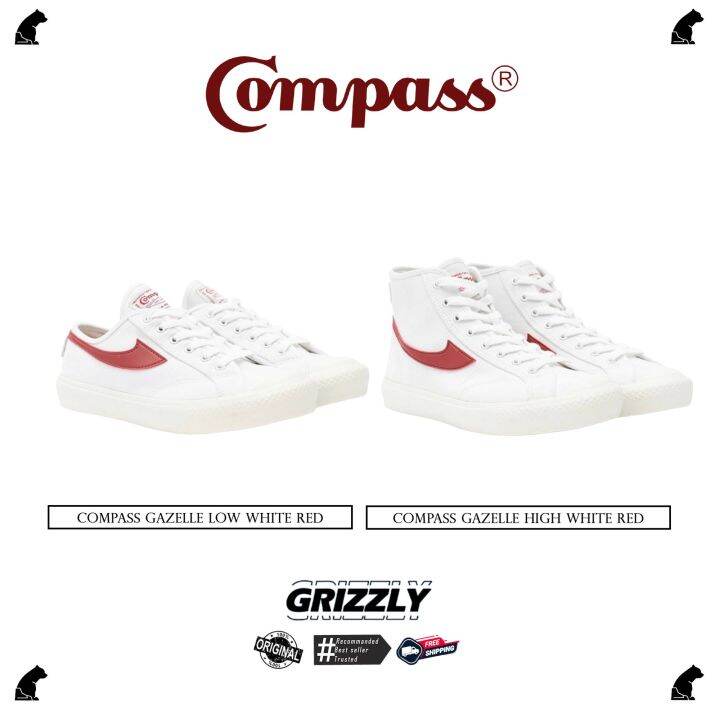 Sepatu Compass Gazelle Low & High White Red Baru Fullset Double Box ...