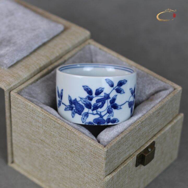 ถ้วยน้ำชาลายทับทิมพันกิ่งลายคราม Jingde Guang HE Xiang ถ้วยเจ้าของ ...
