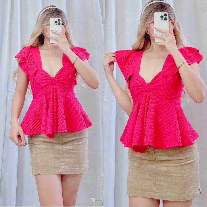 BARBARA SEXY RIBBON RUFFLE SLEEVE top in berk crepe fabric | Lazada PH
