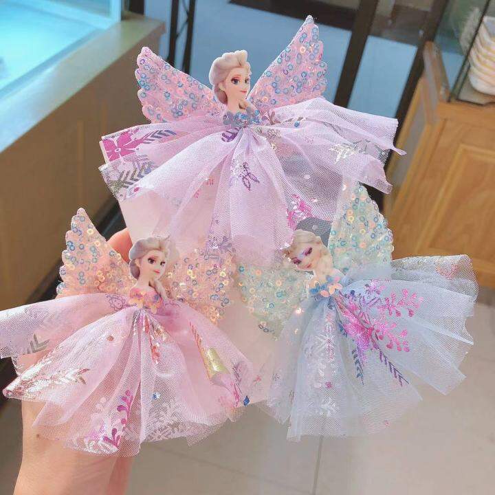 Cartoon Princess Mesh Bow Hair Clip for Kids Cute Duckbill Clip Fashion ...