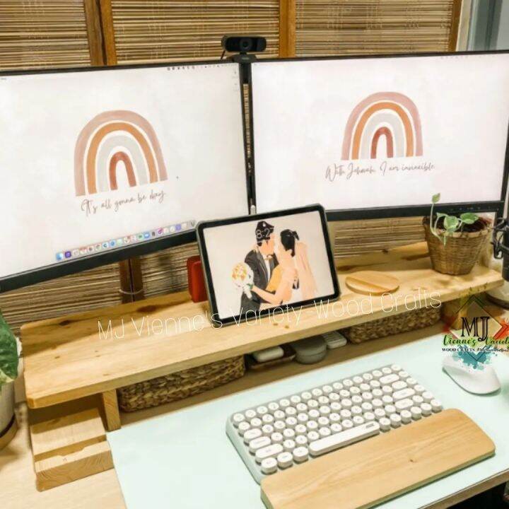 Wooden Dual Monitor Riser | Monitor Stand (T-Legs) | L-90cm/W-23-24cm/H ...