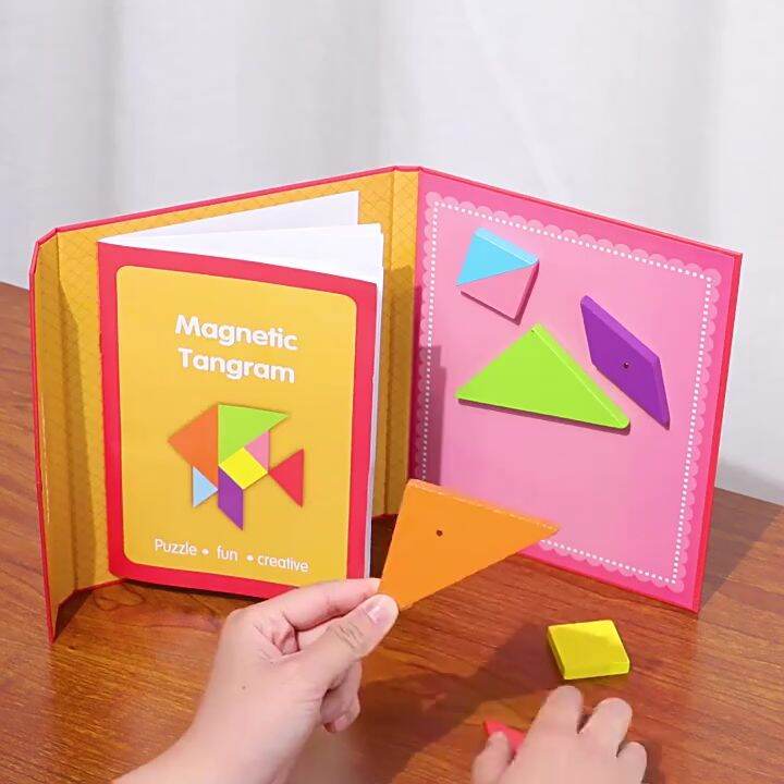 LAKOE Magnetic Tangram Book Wooden 3D Puzzle Game Mainan Kognitif Balok ...