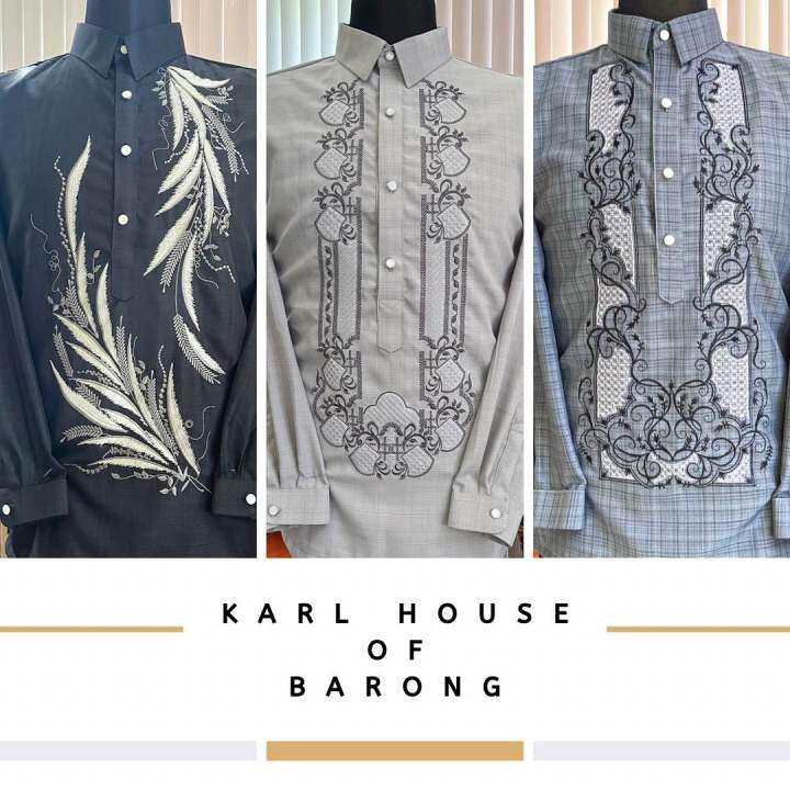 Long Sleeves Polo Barong Light Gray Black Charcoal (Formal Attire ...