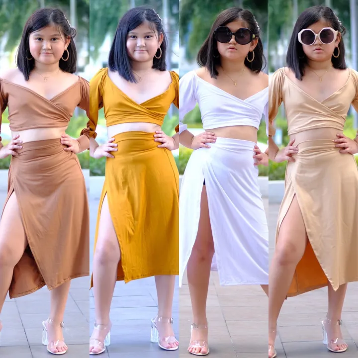 3/4 OVERLAP TOP AND SIDE SLIT SKIRT SET | Lazada PH