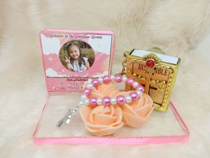 Mini holy bible and mini rosary in glass based | Lazada PH