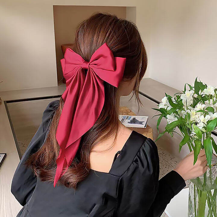 Korean Version of The New Big Bow Floral Long Ribbon Hairpin Back Head ...