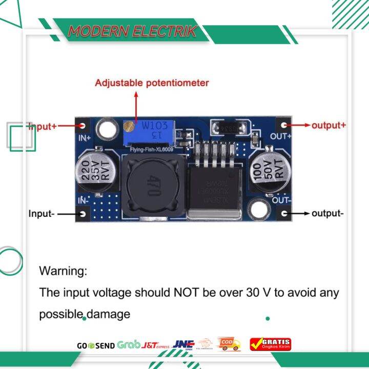 Module XL6009 Adjustable dc step up module ultra compact input 3.5-18v ...