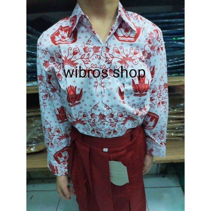 seragam sekolah SD batik merah panjang putra putri / seragam baju batik ...