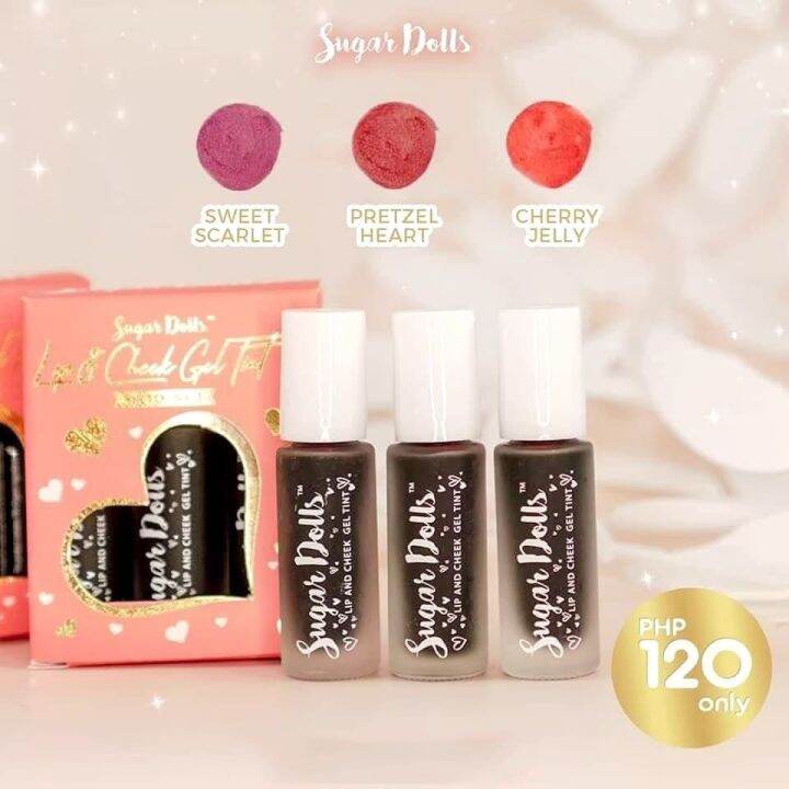 SUGAR DOLLS LIP & CHEEK GEL TINT TRIO SET SWEET SCARLET | PRETZEL HEART| CHERRY JELLY | Lazada PH