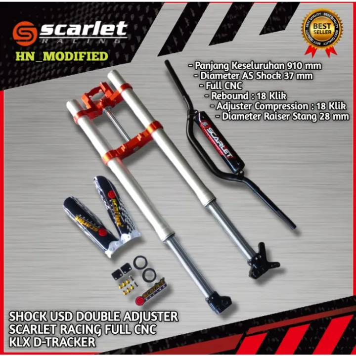 UPSIDE DOWN SHOCK DEPAN USD KLX DTRACKER CRF 150 SCARLET RACING FULL CNC DOUBLE ADJUSTER REAL ...