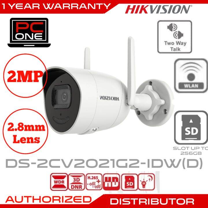 HIKVISION 2MP IP66 WiFi Bullet IPC 12VDC MicroSD WiFi Built-in Mic & Speaker DS-2CV2021G2-IDW(D ...