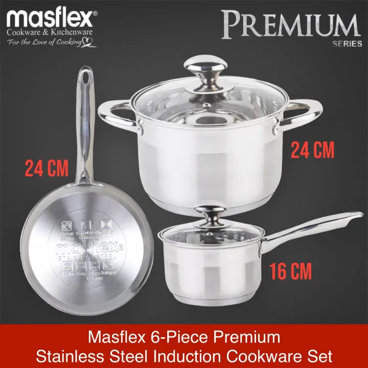 Masflex 6-Piece Premium Quality Stainless Steel Induction Cookware Set ...