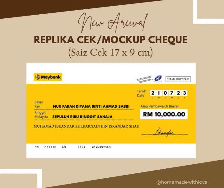 Ready Stock Mockup Cheque / Replika Cek / Cek Hantaran / Mas Kahwin ...