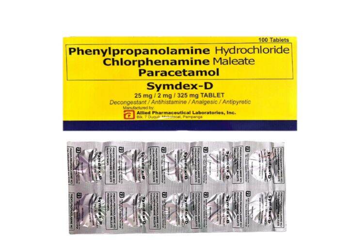 SYMDEX Paracetamol Phenylpropanolamine HCl Chlrophenamine maleate 325mg ...