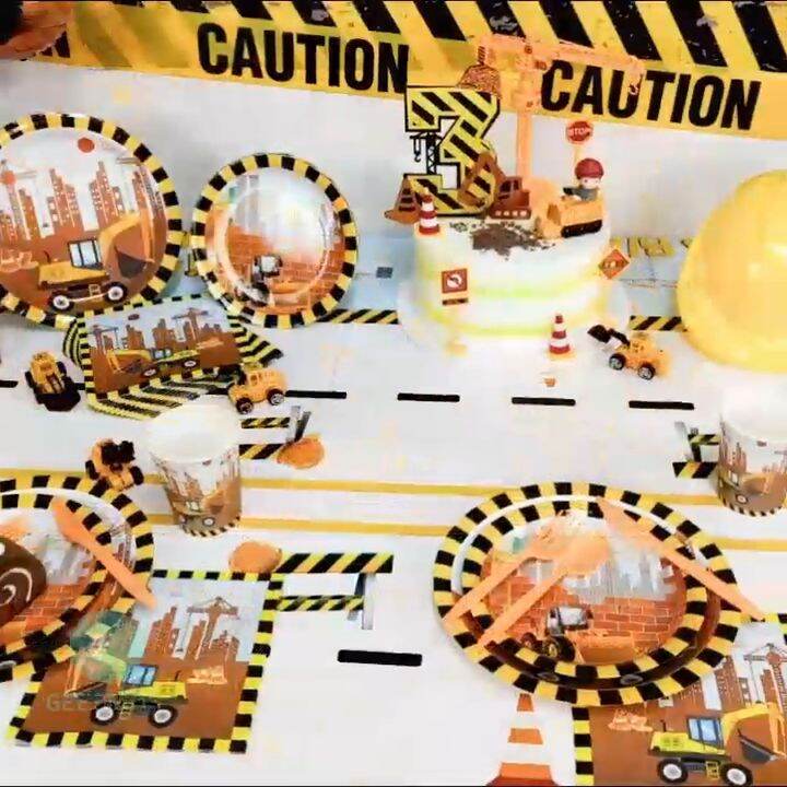 Construction Party Tableware Paper Banner Cups Plates For Kids ...