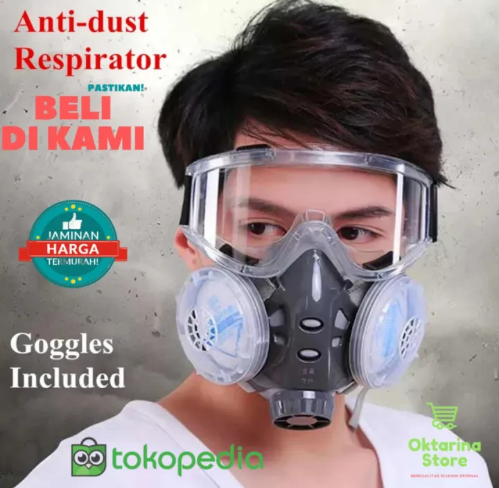 Masker gas respirator anti dust acid amonia medis lab kimia anti polusi ...
