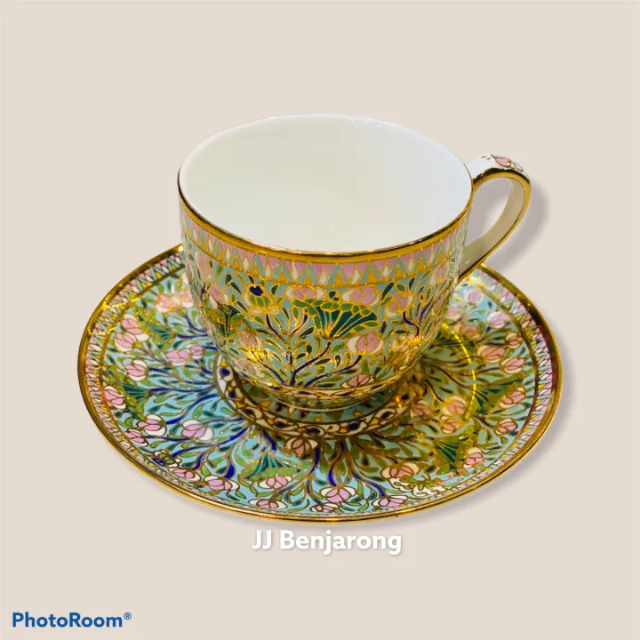 ชุดชา/กาแฟเบญจรงค์ลายเต็ม 200 ml Tea/coffee cup and saucer (full design) by JJ Benjarong ...