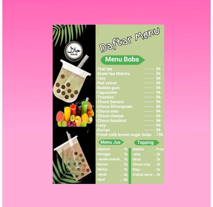 DAFTAR MENU BOBA / DAFTAR MENU JUS / DAFTAR MENU MINUMAN KEKINIAN ...