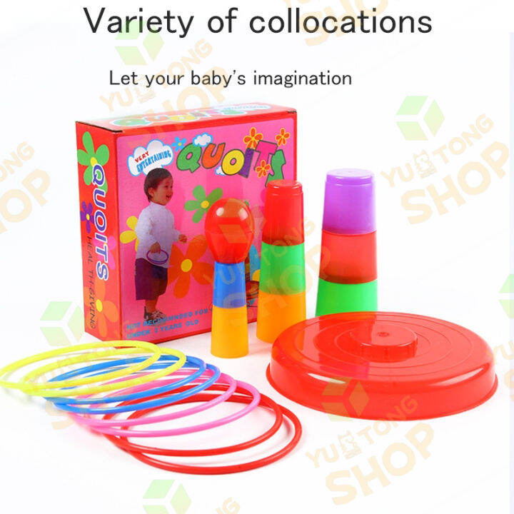 Kids Throw Plastic Circle Ferrule Stacked Layers Toy Outdoor Fun Hoop Ring Toss Game Parent ...