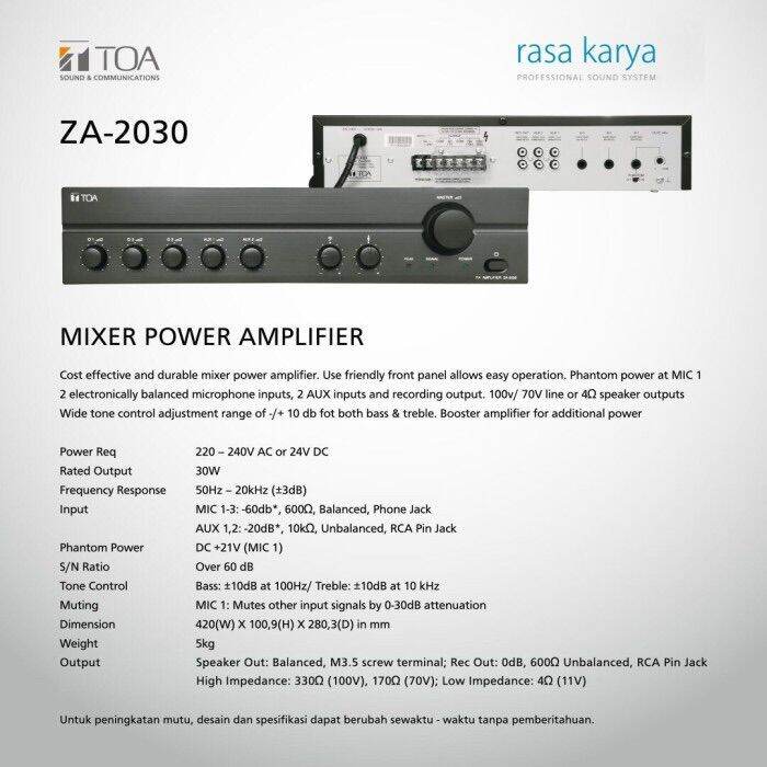 Amplifier Toa ZA 2030 | Lazada Indonesia