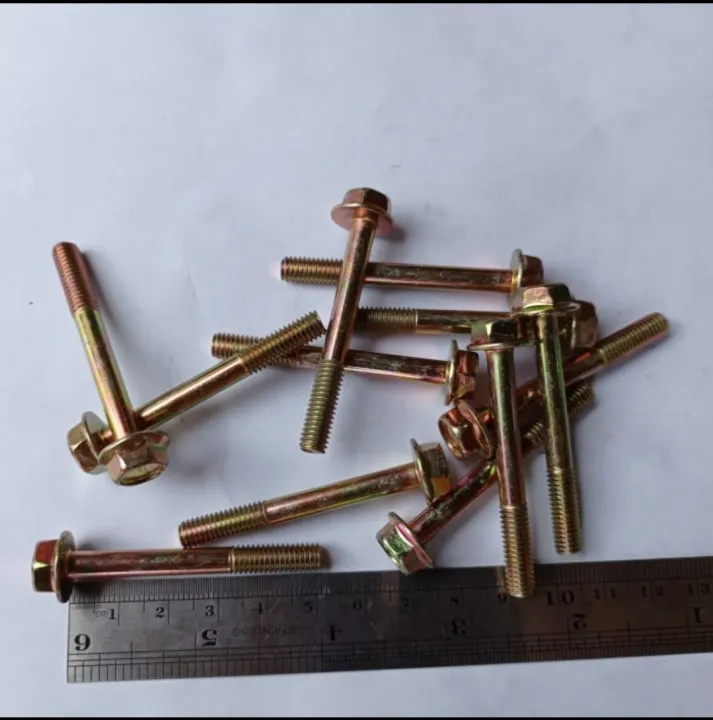BAUT TOPI / FLANGE BOLT M6X50 PANJANG 5CM KUNCI 10 KUNING BAUT FLANGEBOLT | Lazada Indonesia