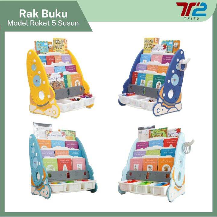TRITU Rak Buku Anak Model Roket Rak Roket Susun Rak Buku Anak ...