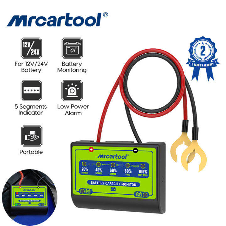 MRCARTOOL 12V 24V Battery Capacity Monitor Portable Car Battery Capacity Monitoring Low Power ...