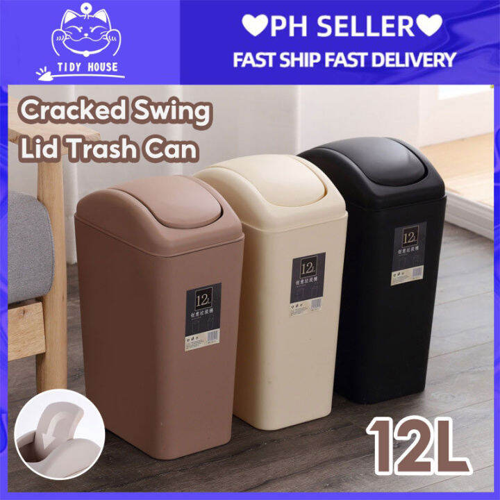 Tidy House 12L Cracked Swing Lid Trash Can Plastic Shake Lid Trash Bin ...