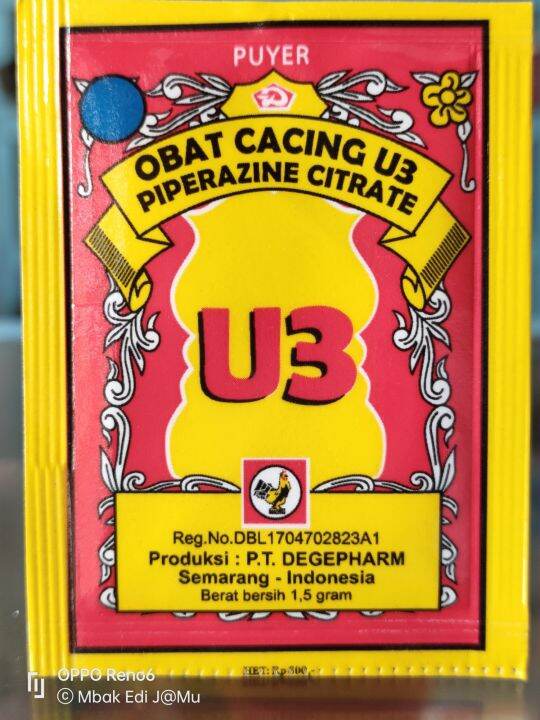 Obat Cacing U3 Serbuk 1 renceng ( Isi 12 ) Untuk pengobatan cacing ...