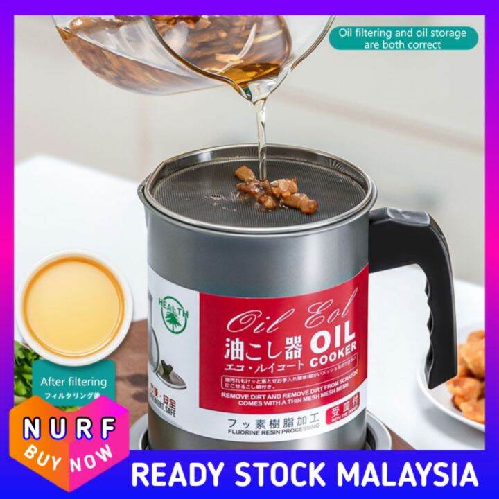 Oil Filter Pot With Strainer Frying Oil Filter Container 1.4L Cooking ...