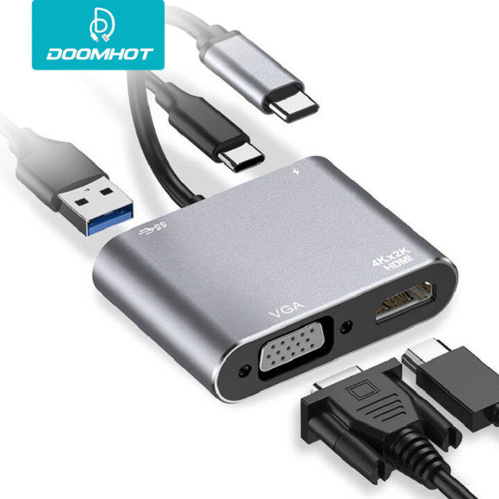 DoomHot USB C HUB to HDMI Adapter Type-C To Hdmi + Vga 3-In-1 / 4-In-1 ...