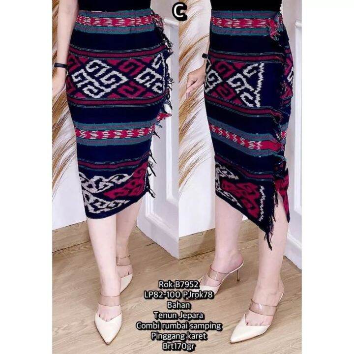 ROK SPAN RUMBAI MOTIF ETNIK, ROK KERJA CANTIK ROK TENUN TROSO | Lazada ...