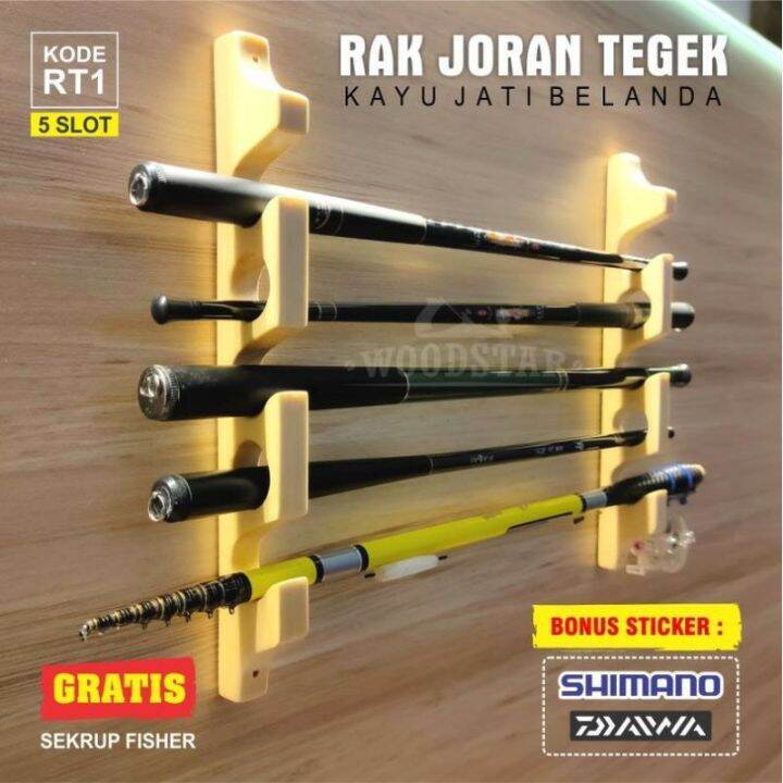 Tempat joran model horizontal 5 slot tenpat joran tempel kayu jadi belanda | Lazada Indonesia
