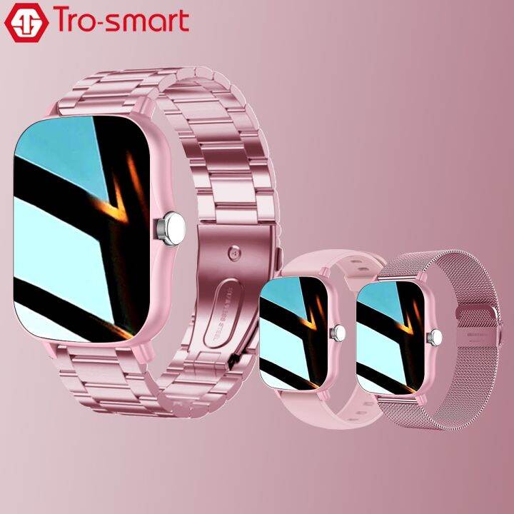 Pink Color Smart Watch Women Ladies Smartwatch Silicone Stainless Steel ...