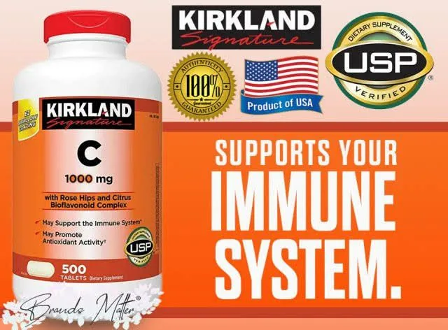 Kirkland Signature Vitamin C 1000mg 500 tablets with Rose Hips and ...