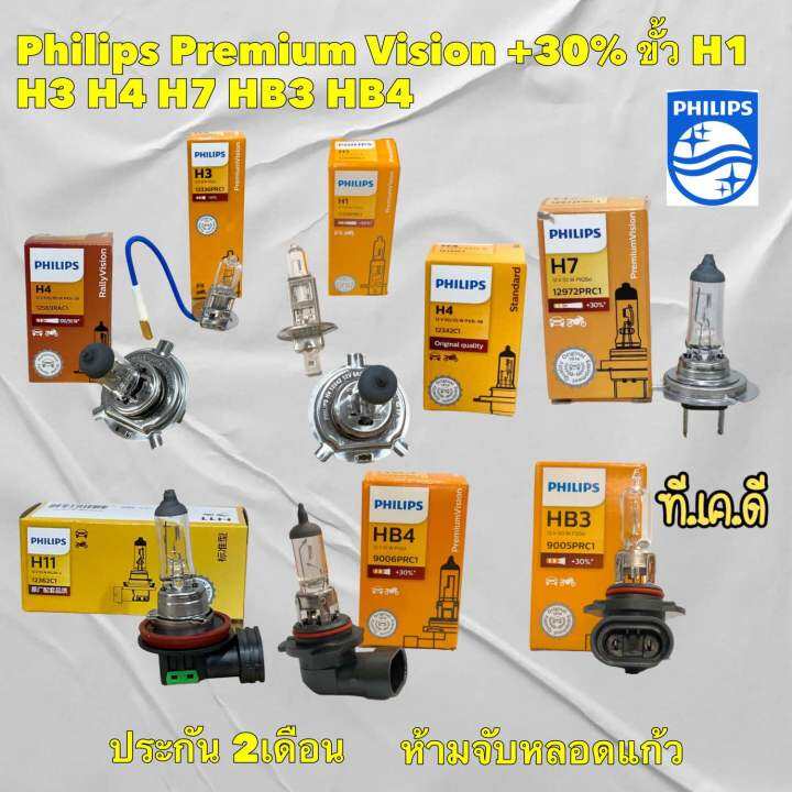 หลอดไฟหน้า รถยนต์ Philips Premium Vision +30% ขั้ว H1 H3 H4 H7 HB3 HB4 ...