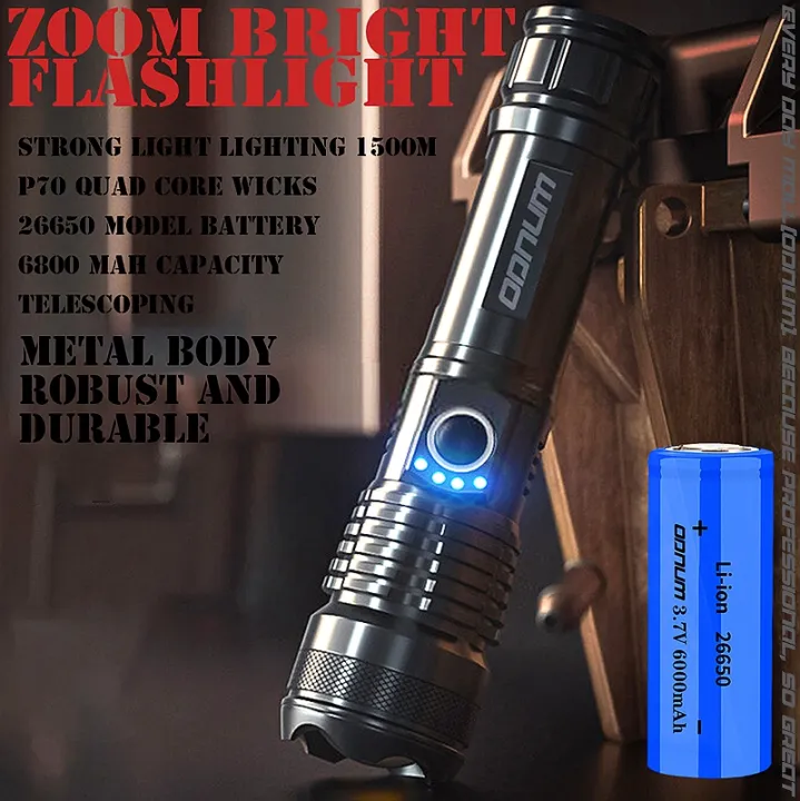ODNUM outdoor bright flashlight quad-core P70LED wick telescopic zoom ...
