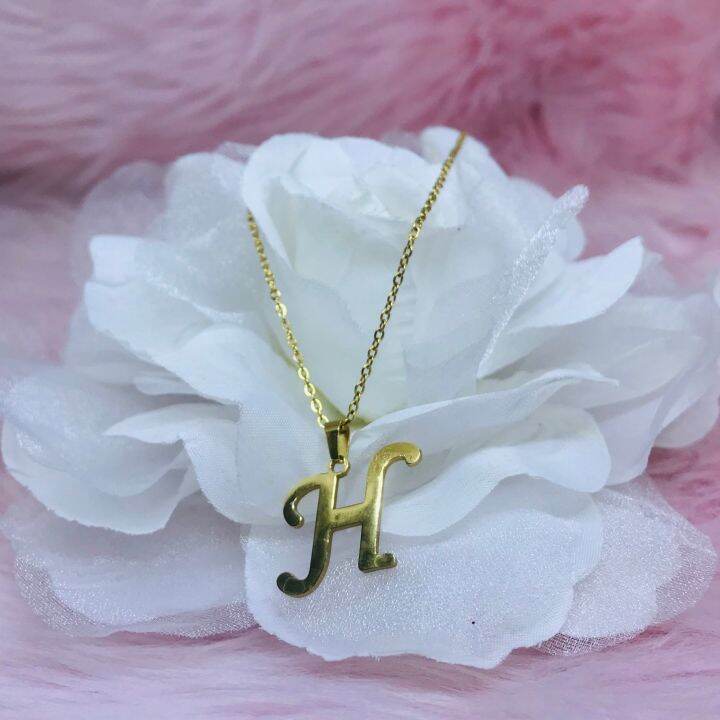 Stainless Steel Stylish Initial Letter H Pendant Necklace - Gold Tone ...