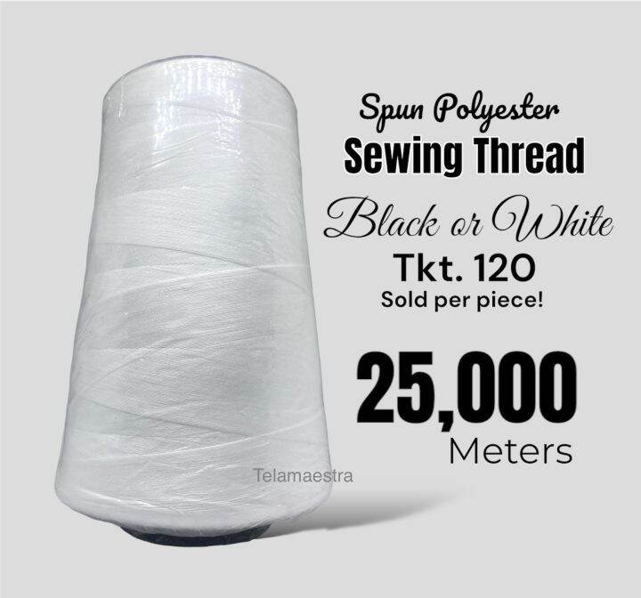 Spun Polyester Tkt. 120 Sewing Thread sinulid BLACK WHITE per cone ...