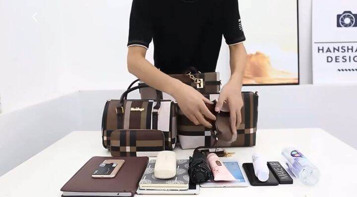 6 pcs/ Set Womans Plaid Colors Handbag Set Female Shoulder Bag | Lazada PH