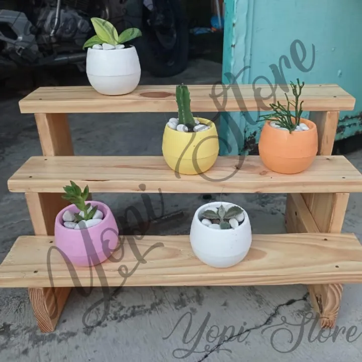 rak pot bunga minimalis/rak pot kayu jati belanda 3 susun | Lazada ...