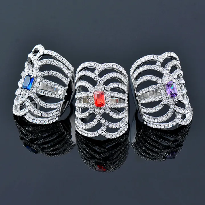 SINLEERY แหวนขนาดใหญ่สำหรับผู้หญิงแหวนสีเงิน F Emme สีม่วงสีฟ้าสีแดง Cubic Z Irconia ...