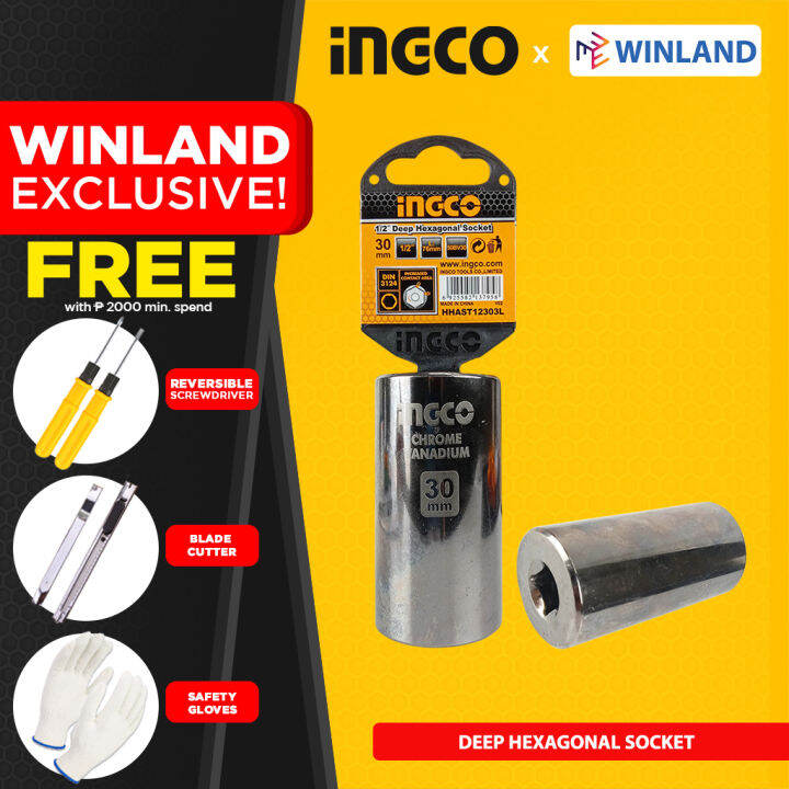 INGCO by Winland Industrial 1/2 Deep Hexagonal Socket 30mm HHAST12303L ...