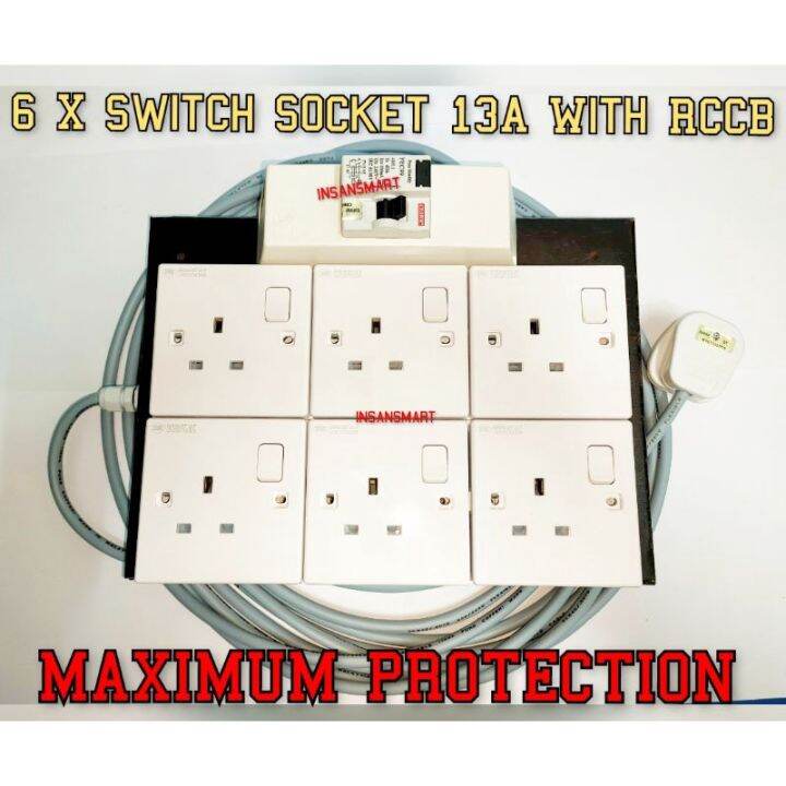 Heavy Duty 6 Way X 13A Switch Socket With ELCB / RCCB Protection. | Lazada