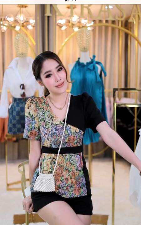 Kirasa S set ดำผ้าทอสีแขนสั้น | Lazada.co.th