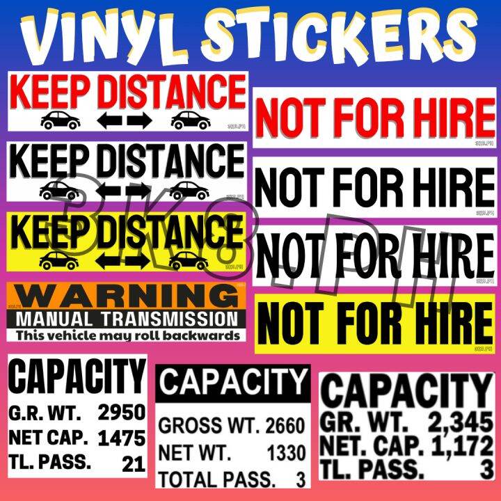 VINYL STICKERS | NOT FOR HIRE | KEEP DISTANCE | CAPACITY | MANUAL ...
