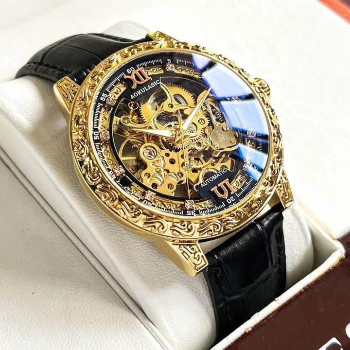 AOKULASIC brand fashionable business luxury leather strap automatic ...