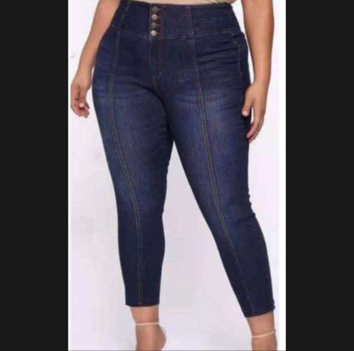 PLUS SIZE HIGHWAIST STRETCHABLE WITH 4 BUTTONS AND THREAD DESIGN DENIM MAONG PANTS | Lazada PH